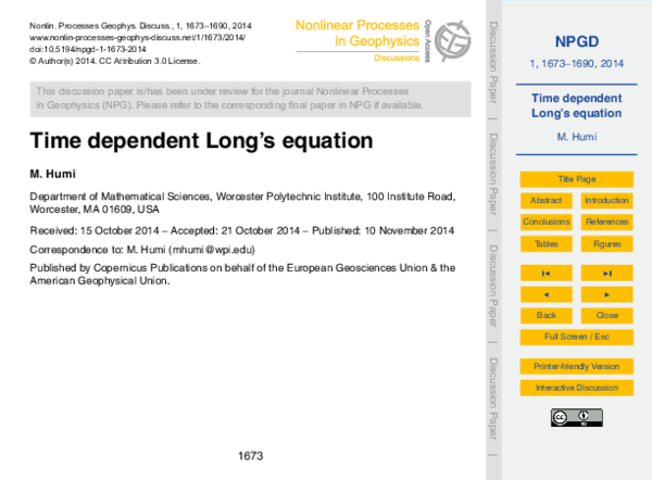 (PDF) Time dependent Long's equation