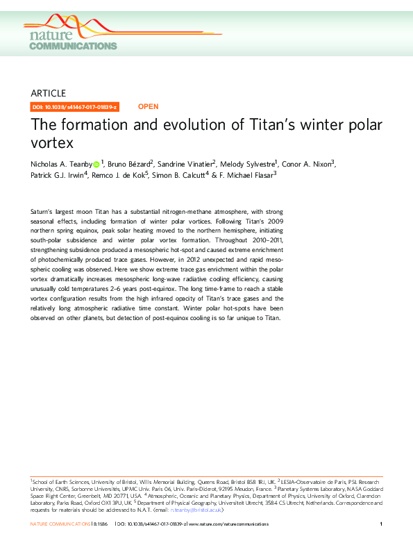 (PDF) The formation and evolution of Titan's winter polar vortex