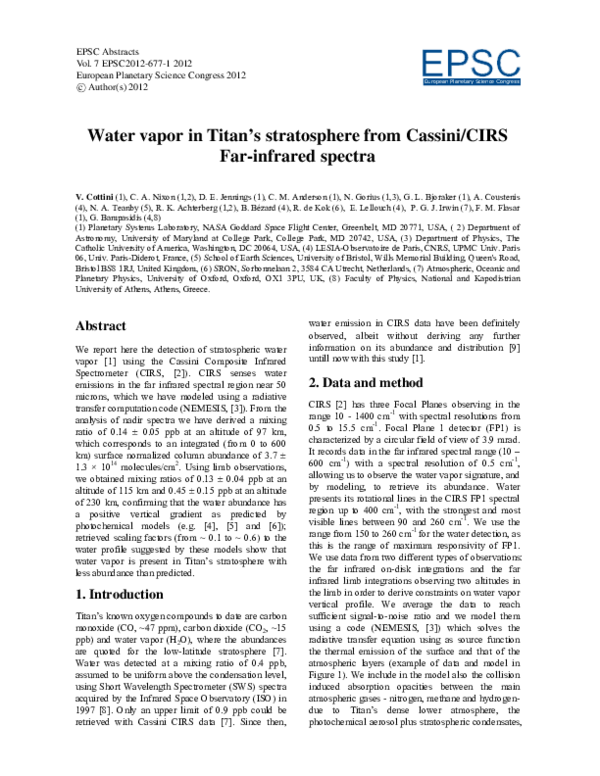 (PDF) Water vapor in Titan’s stratosphere from Cassini CIRS far ...