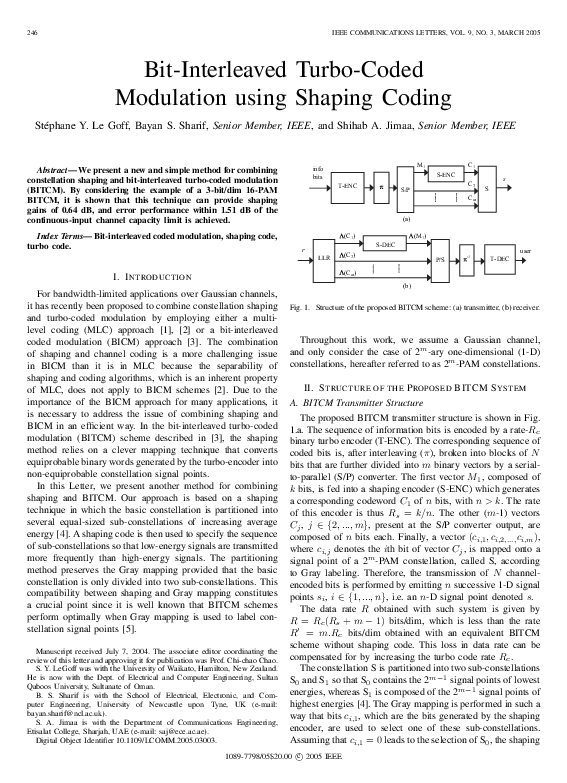 (PDF) Bit-interleaved turbo-coded modulation using shaping coding