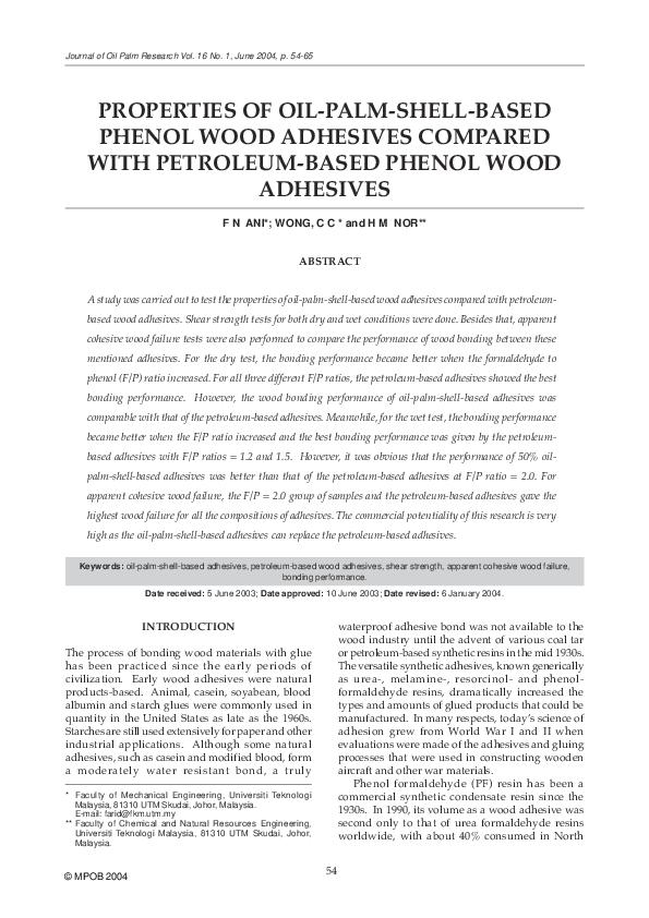 (PDF) Properties of Oil-Palm-Shell-Based Phenol Wood Adhesives Compared ...