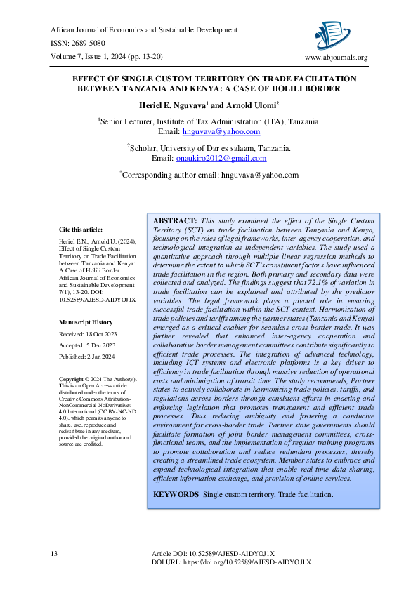 (PDF) EFFECT OF SINGLE CUSTOM TERRITORY ON TRADE FACILITATION BETWEEN ...