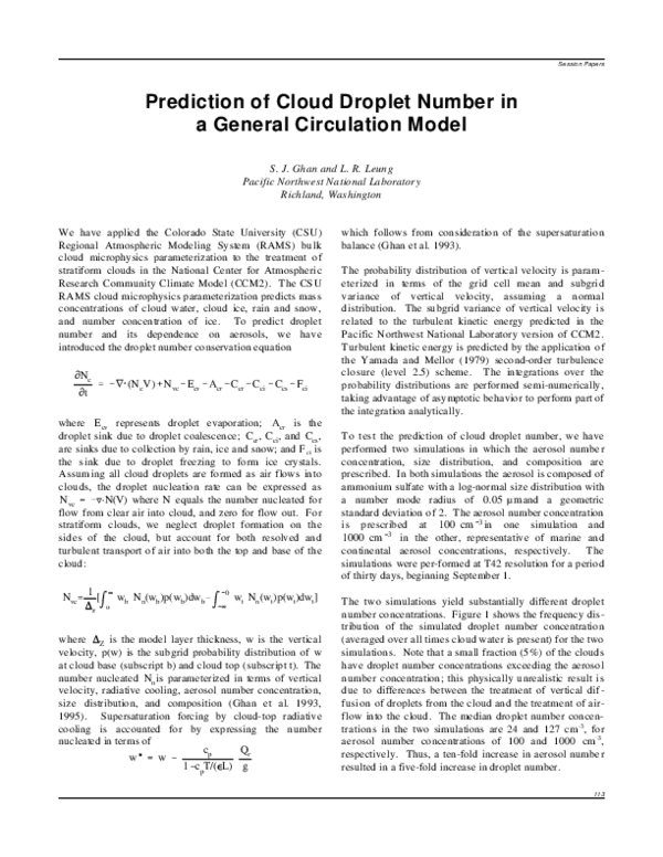 (PDF) Prediction of cloud droplet number in a general circulation model