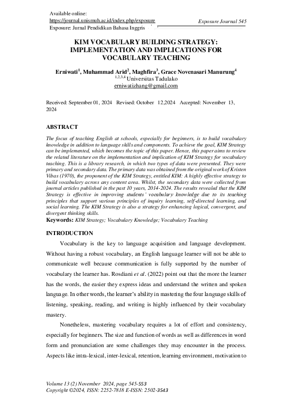 (PDF) KIM Vocabulary Building Strategy: Implementation and Implications ...