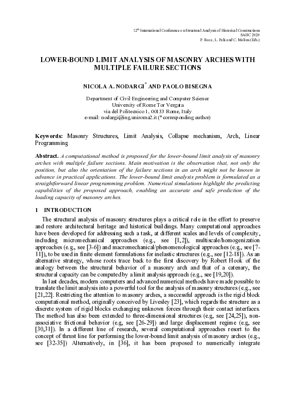 (PDF) Lower-Bound Limit Analysis of Masonry Arches with Multiple Failure Sections