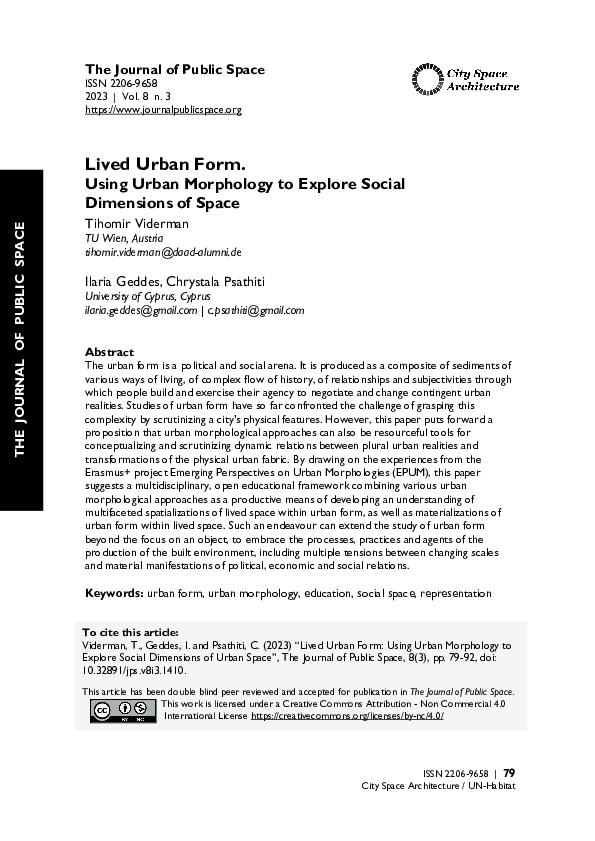 (PDF) Lived Urban Form. Using Urban Morphology to Explore Social ...