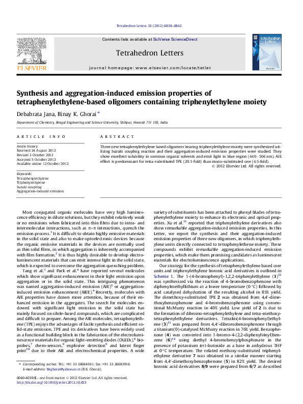 (PDF) Synthesis and aggregation-induced emission properties of ...