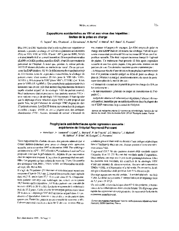 (PDF) Prophylaxie anti-infectieuse après agression sexuelle: expérience ...