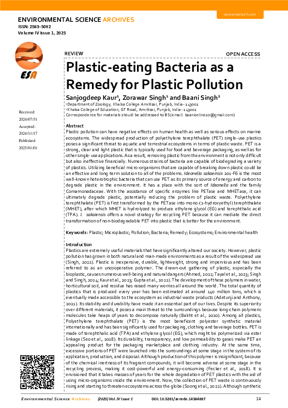 (PDF) Plastic-eating Bacteria as a Remedy for Plastic Pollution