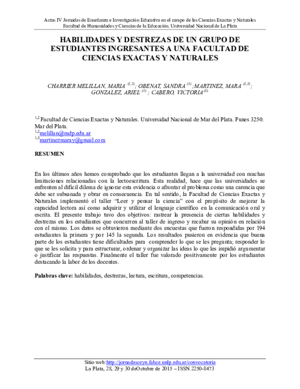 (PDF) Habilidades y destrezas de un grupo de estudiantes ingresantes a ...