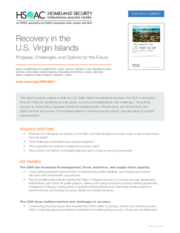(PDF) Recovery in the U.S. Virgin Islands: Progress, Challenges, and ...
