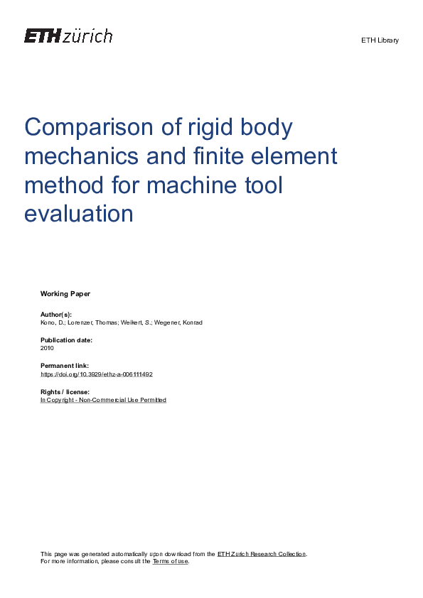 Comparison of rigid body mechanics and finite element method for machine tool evaluation