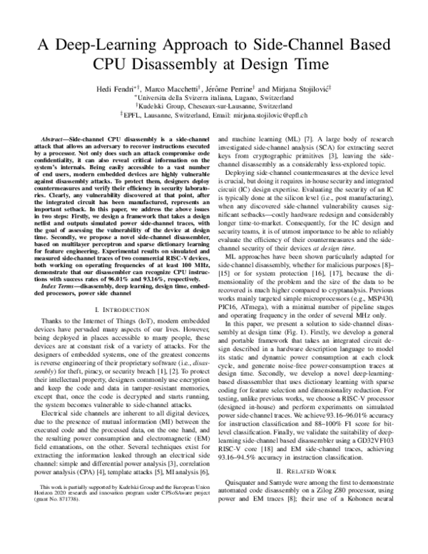 (PDF) A Deep-Learning Approach to Side-Channel Based CPU Disassembly at ...