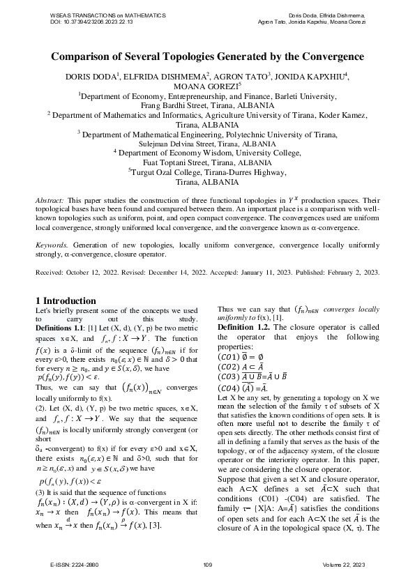Pdf Comparison Of Several Topologies Generated By The Convergence