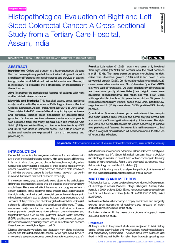 (PDF) Histopathological Evaluation of Right and Left Sided Colorectal ...