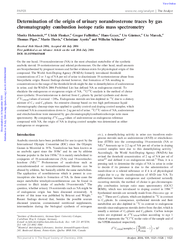 (PDF) Determination of the origin of urinary norandrosterone traces by ...