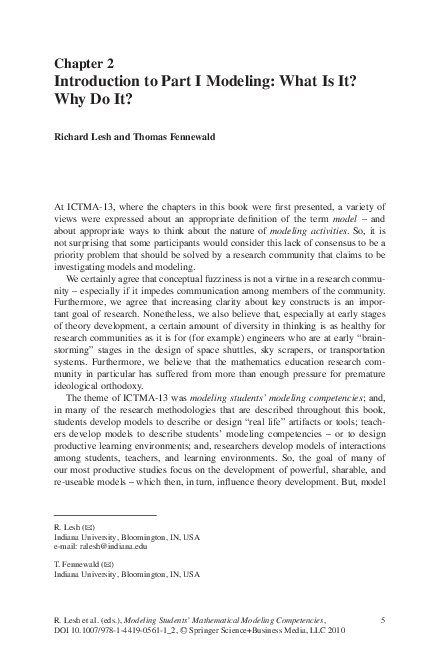 (PDF) Introduction to Part I Modeling: What Is It? Why Do It?