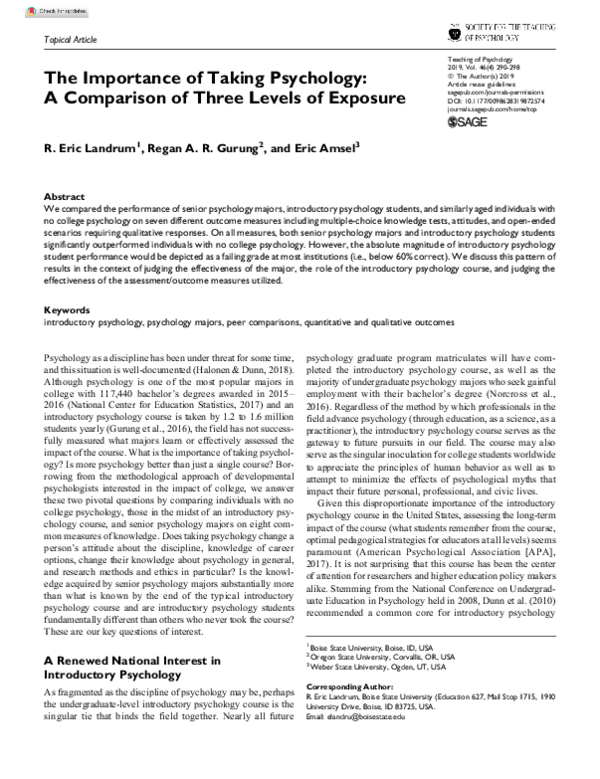 (PDF) The Importance of Taking Psychology: A Comparison of Three Levels ...