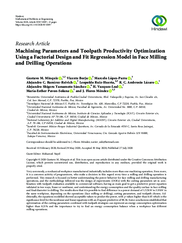 (PDF) Machining Parameters and Toolpath Productivity Optimization Using a Factorial Design and ...
