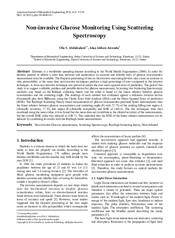 (PDF) Non-invasive Glucose Monitoring Using Scattering Spectroscopy