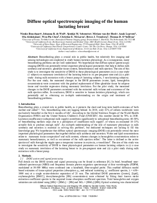 (PDF) Diffuse optical spectroscopic imaging of the human lactating breast