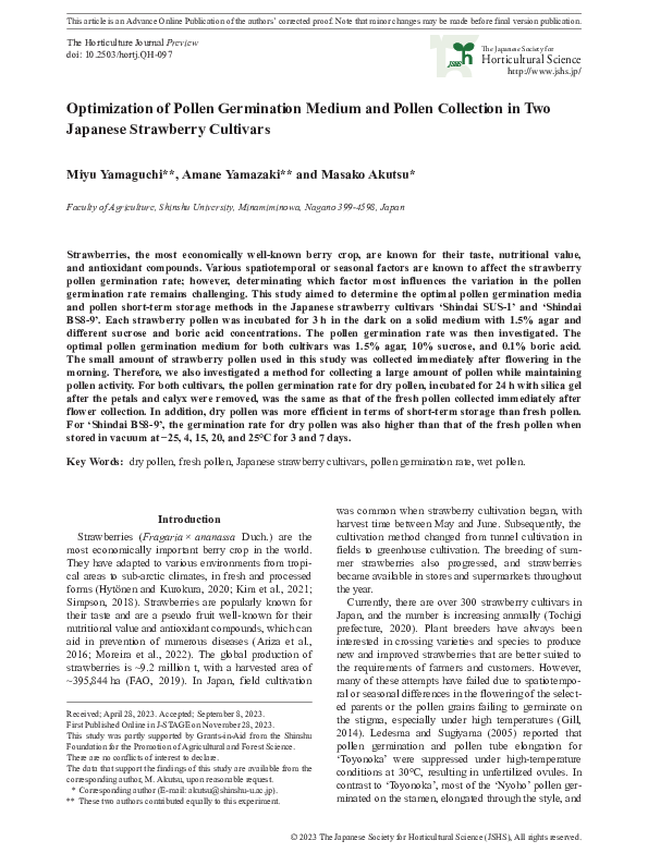 (PDF) Optimization of Pollen Germination Medium and Pollen Collection ...