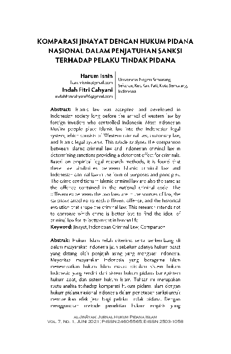 (PDF) Komparasi Jinayat dengan Hukum Pidana Nasional dalam Penjatuhan Sanksi terhadap Pelaku ...