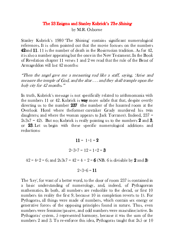(PDF) The 23 Enigma and Stanley Kubrick