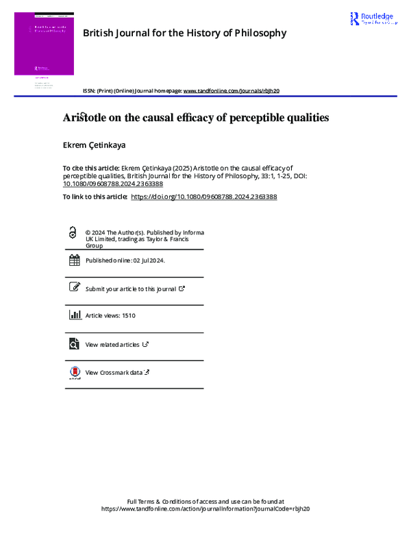 (PDF) Aristotle on the Causal Efficacy of Perceptible Qualities