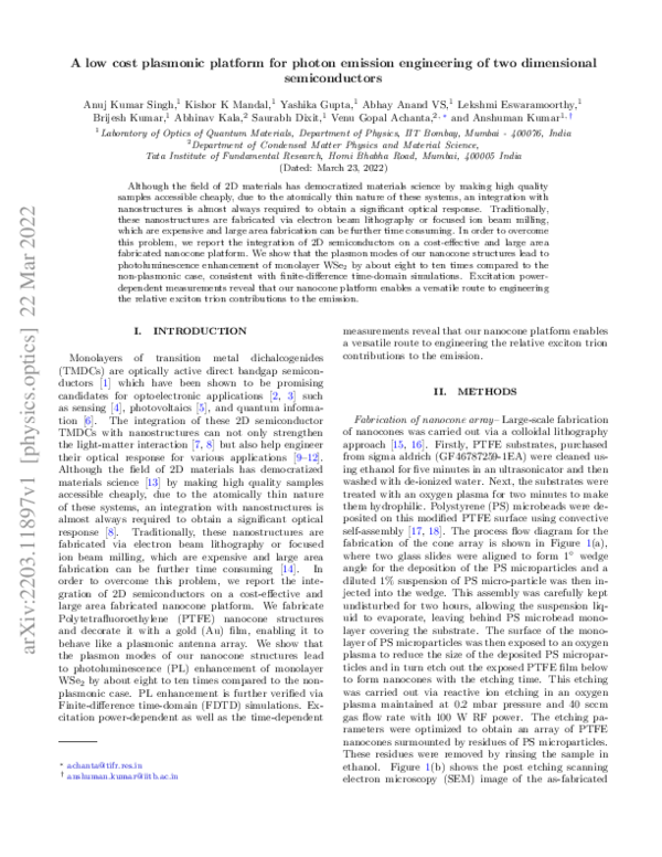 (PDF) Low-Cost Plasmonic Platform for Photon-Emission Engineering of Two-Dimensional Semiconductors