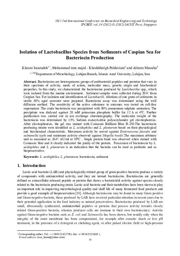 (PDF) Isolation of Lactobacillus Species from Sediments of Caspian Sea for Bacteriocin Production