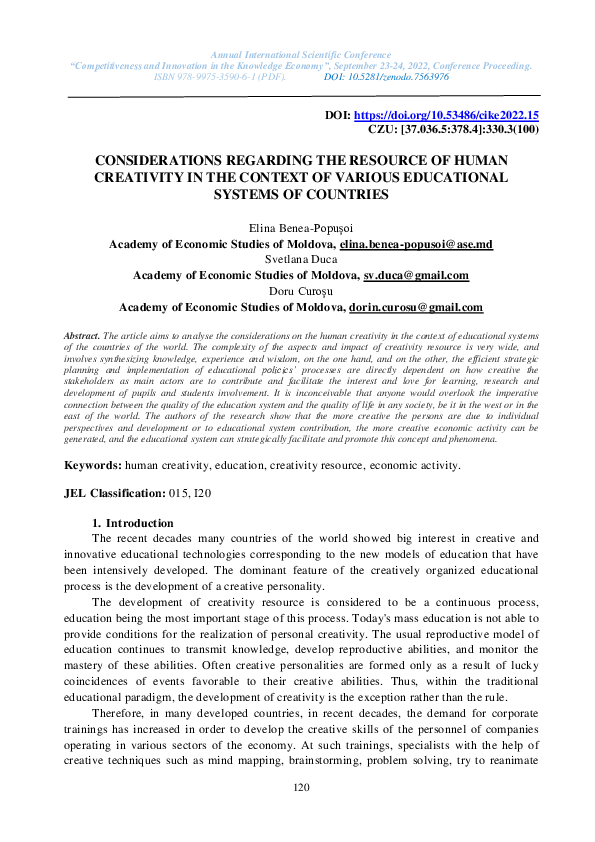 (PDF) Considerations regarding the resource of human creativity in the ...