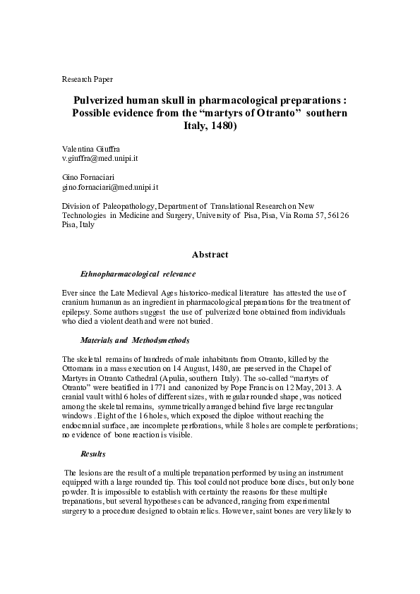 (PDF) Pulverized human skull in pharmacological preparations: Possible ...