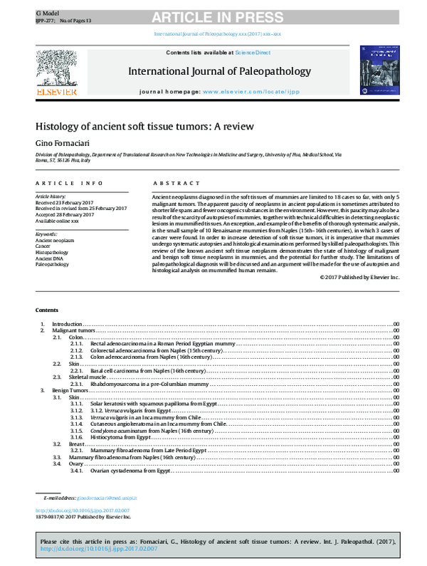 (PDF) Histology of ancient soft tissue tumors: A review
