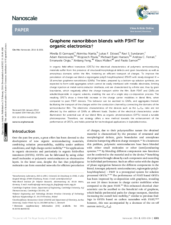 (PDF) Graphene nanoribbon blends with P3HT for organic electronics