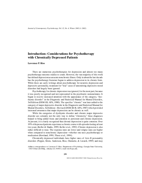 (PDF) Introduction: Considerations for Psychotherapy with Chronically ...