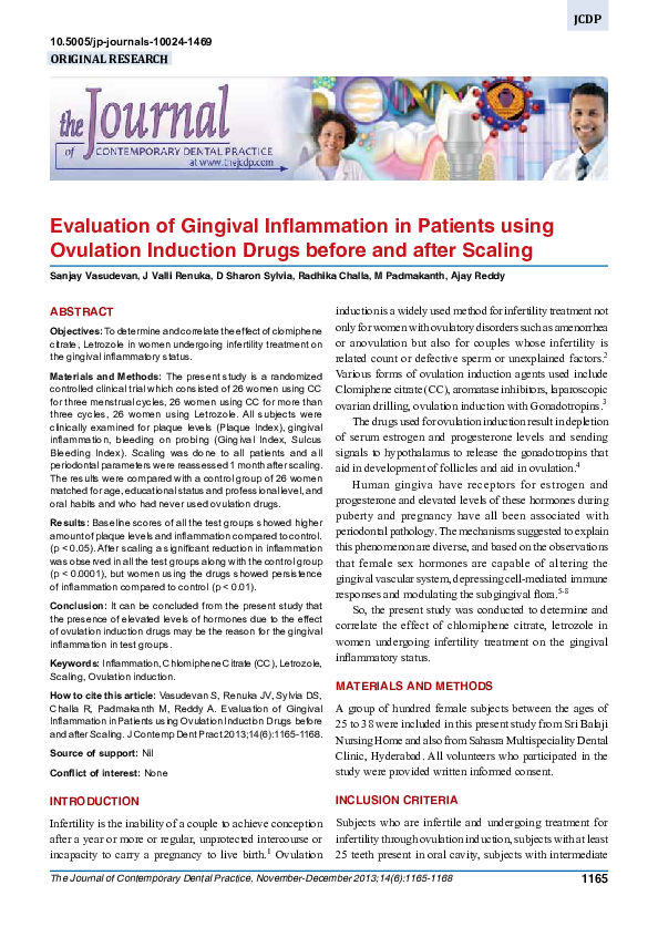 (PDF) Evaluation of Gingival Inflammation in Patients using Ovulation Induction Drugs before and ...