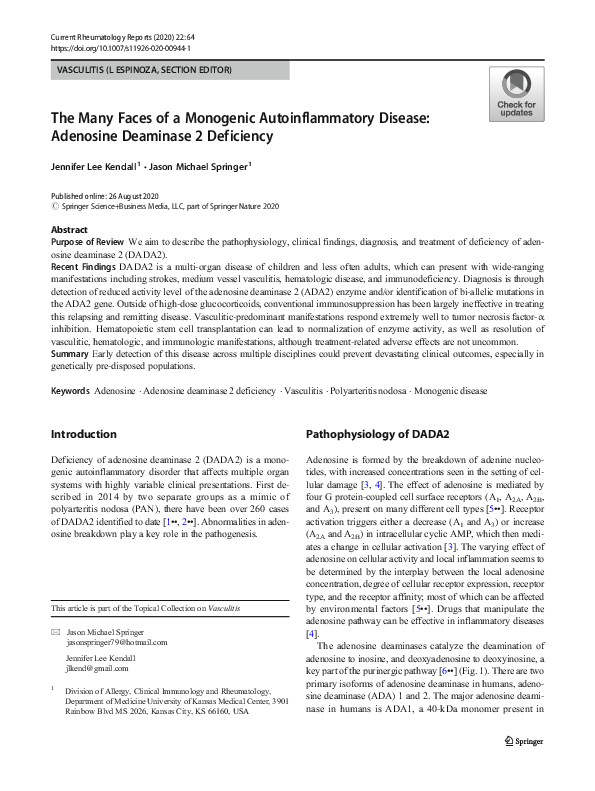 (PDF) The Many Faces of a Monogenic Autoinflammatory Disease: Adenosine Deaminase 2 Deficiency
