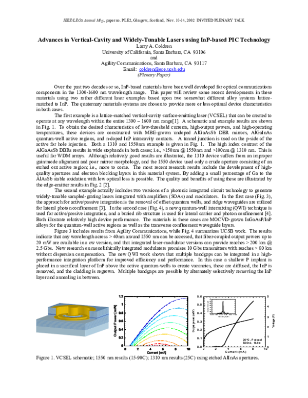 (PDF) Advances in vertical-cavity and widely-tunable lasers using InP ...