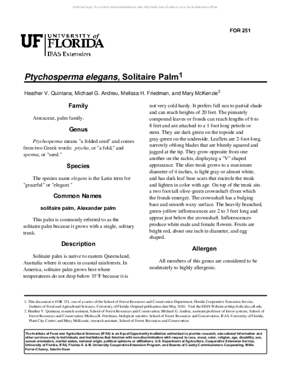 (PDF) Ptychosperma elegans, Solitaire Palm