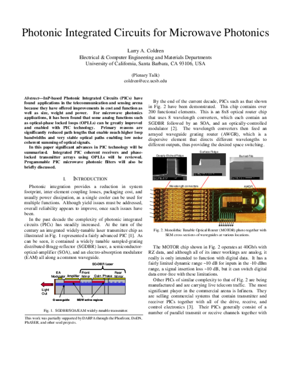 (PDF) Photonic Integrated Circuits for microwave photonics