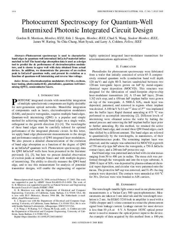 (PDF) Photocurrent spectroscopy for quantum-well intermixed photonic ...