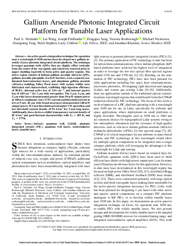 (PDF) Gallium Arsenide Photonic Integrated Circuit Platform for Tunable Laser Applications
