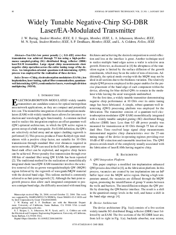(PDF) Widely tunable negative-chirp SG-DBR laser/EA-modulated transmitter