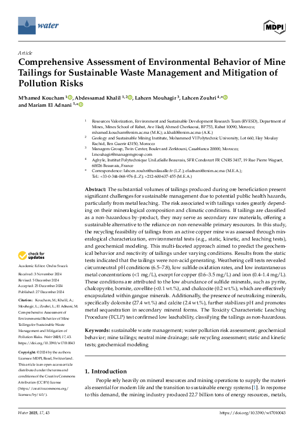 (PDF) Comprehensive Assessment of Environmental Behavior of Mine Tailings for Sustainable Waste ...