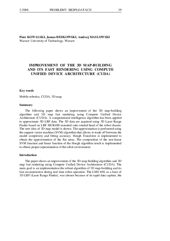 Pdf Improvement Of The 3d Map Building And Its Fast Rendering Using Compute Unified Device