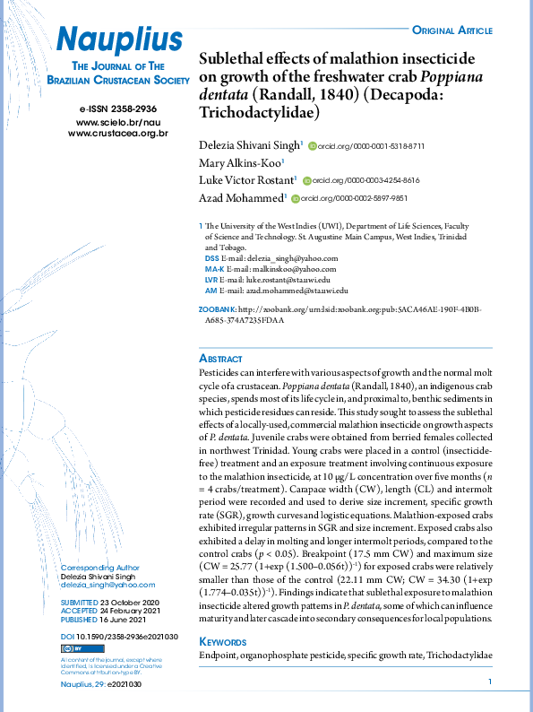 (PDF) Sublethal effects of malathion insecticide on growth of the ...