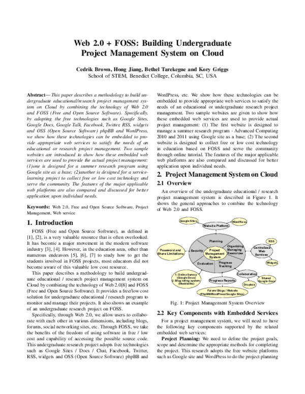 (PDF) Web 2.0 + FOSS: Building Undergraduate Project Management System on Cloud