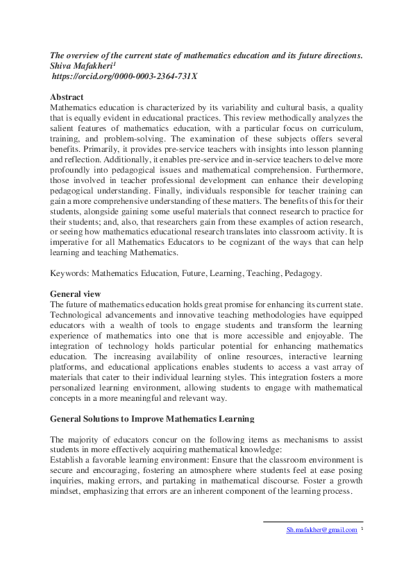 (PDF) The overview of the current state of mathematics education and ...