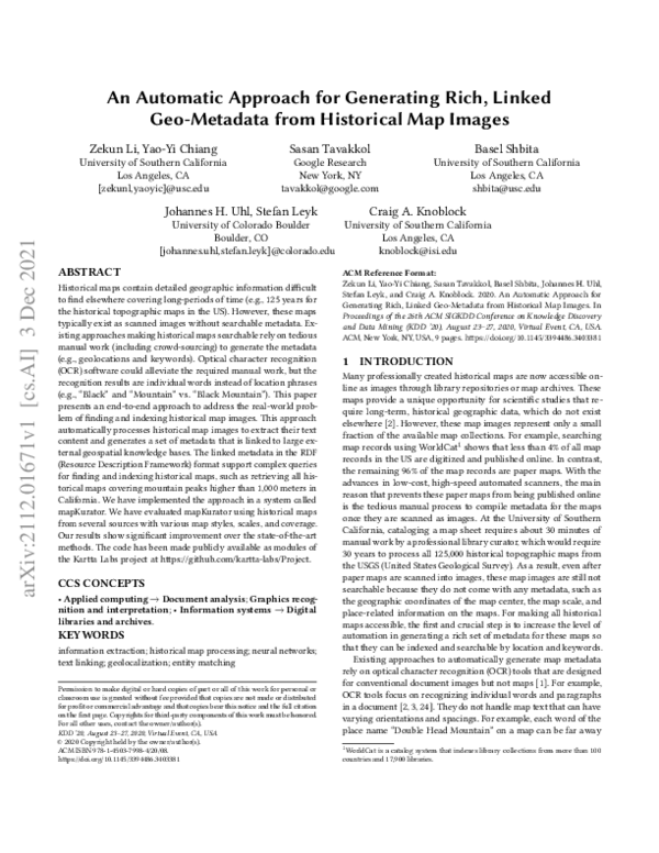 (PDF) An Automatic Approach for Generating Rich, Linked Geo-Metadata from Historical Map Images